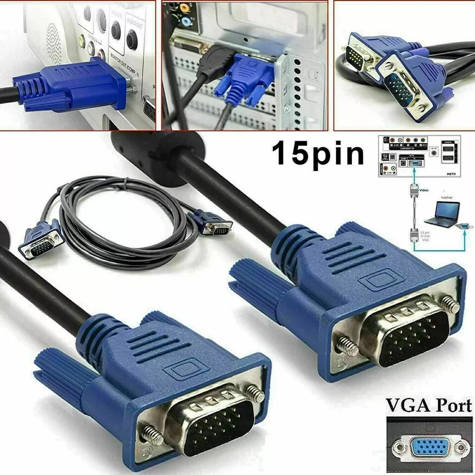 VGA Cable 1.8-Meter High Resolution SVGA 15 Pin PC to TFT Monitor LCD ...