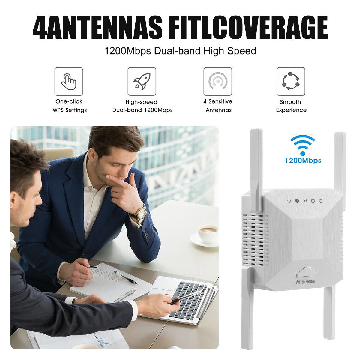 1200Mbps Dual-Band Wifi Extender Repeater Wireless Router Range Signal ...