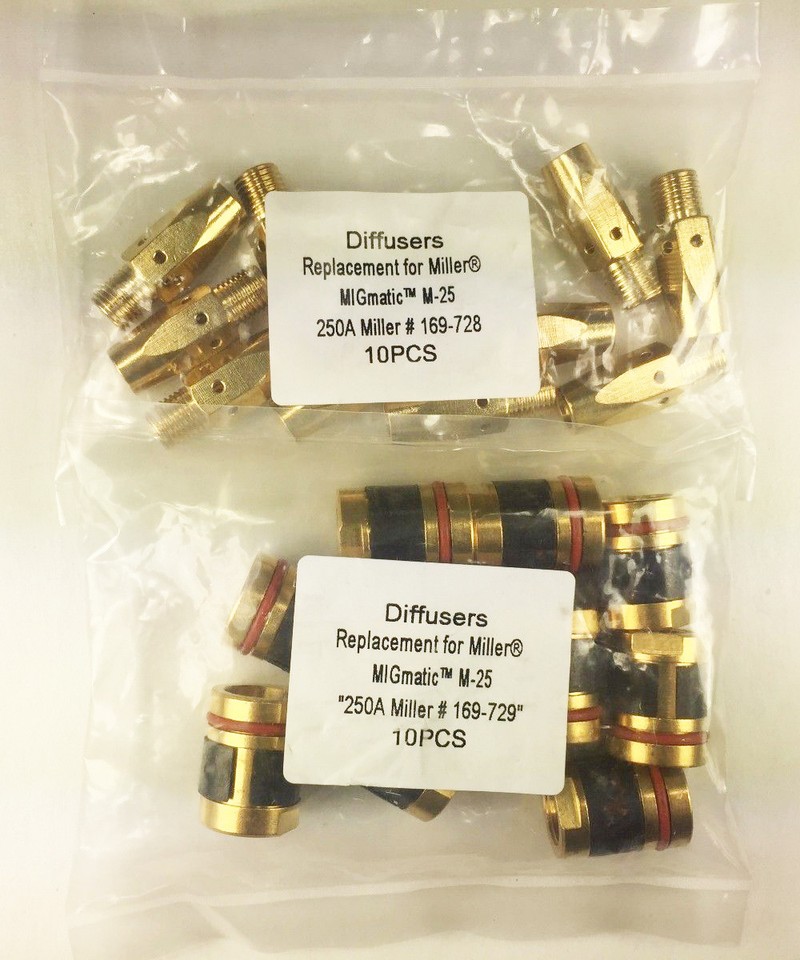 Gas Diffusers + Nozzle Adapters Set 169-728 169-729 Miller M-25/M-40 ...