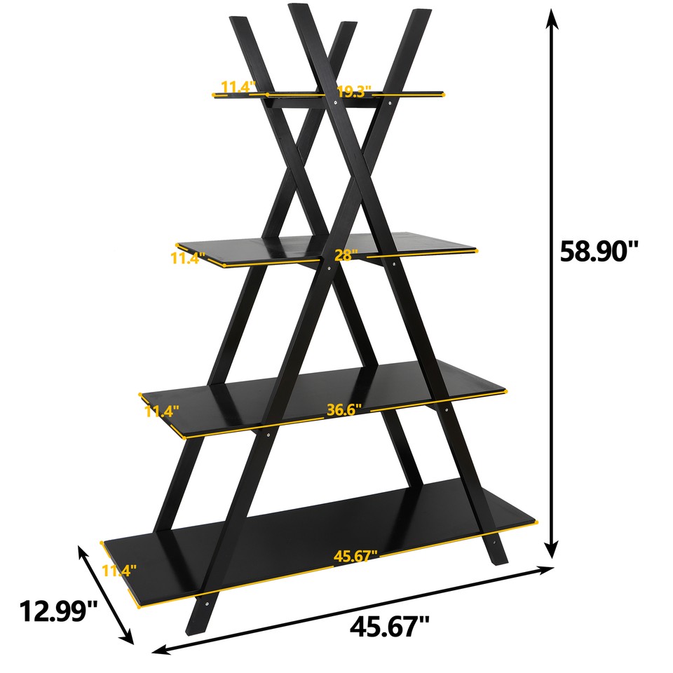 4 Tier Ladder A Frame Bookcase Bookshelf Shelf Storage Display Modern ...