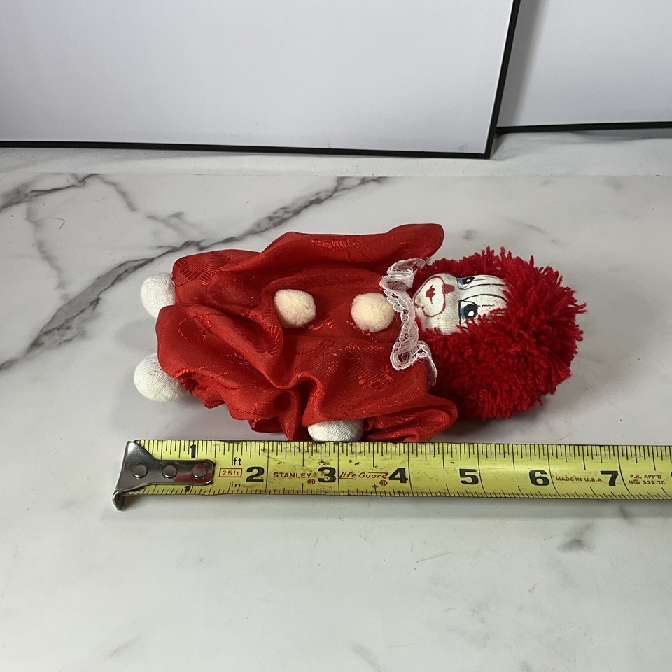 Vintage Clown Doll Sand Filled Hand Painted Yarn Hair 6.6” Red Outfit ...