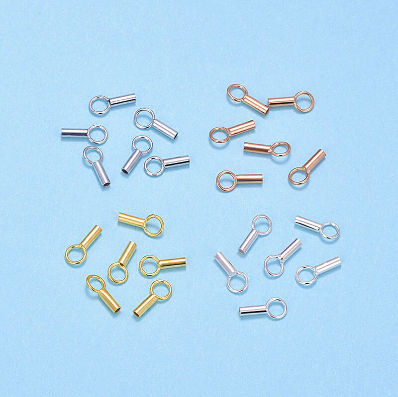 10pcs 925 Sterling Silver / Gold Tube Crimp Beads Cord End Beads Caps ...
