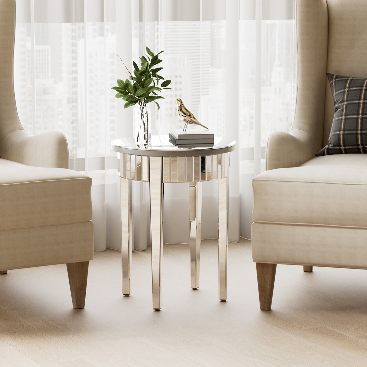 Mirrored Round Living Room Accent Side End Table | Baci Living Room