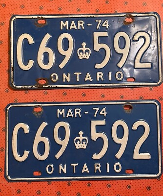 1974 Ontario Canada License Plate Pair Set 74 | eBay