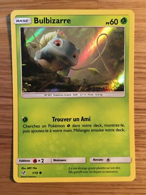 Carte Pokémon HOLO Bulbizarre 1/18 Détective Pikachu Soleil & Lune FR ...