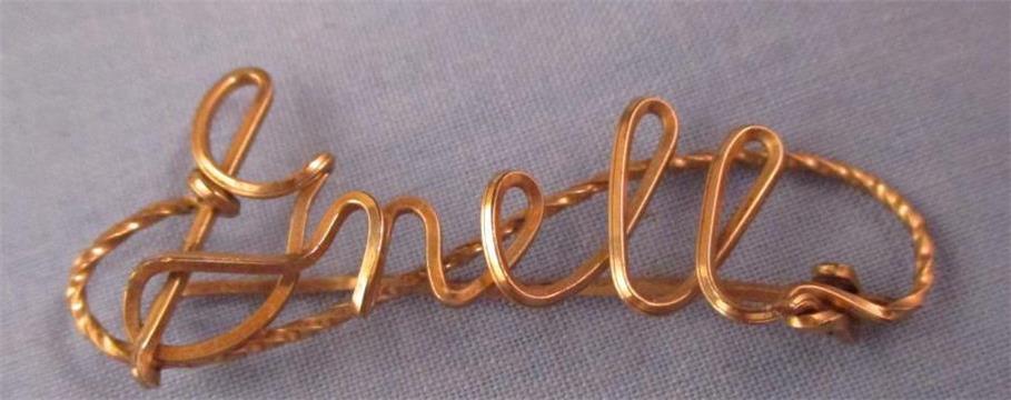 Vintage Handmade Gnell Gold Wire Name Pin Brooch Jewelry Unusual | eBay
