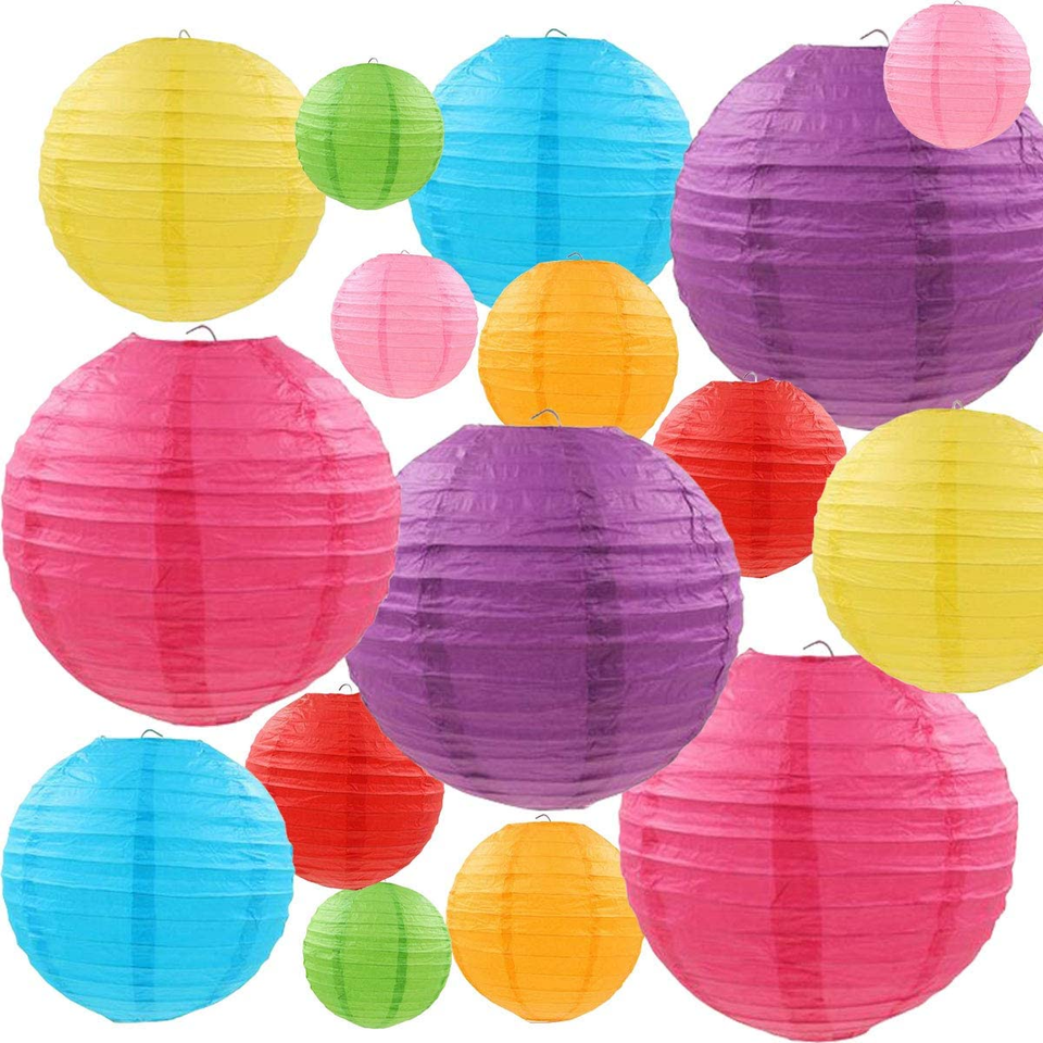 16 Pcs Colorful Paper Lanterns (Multicolor,Size of 4”, 6”, 8”, 10 ...