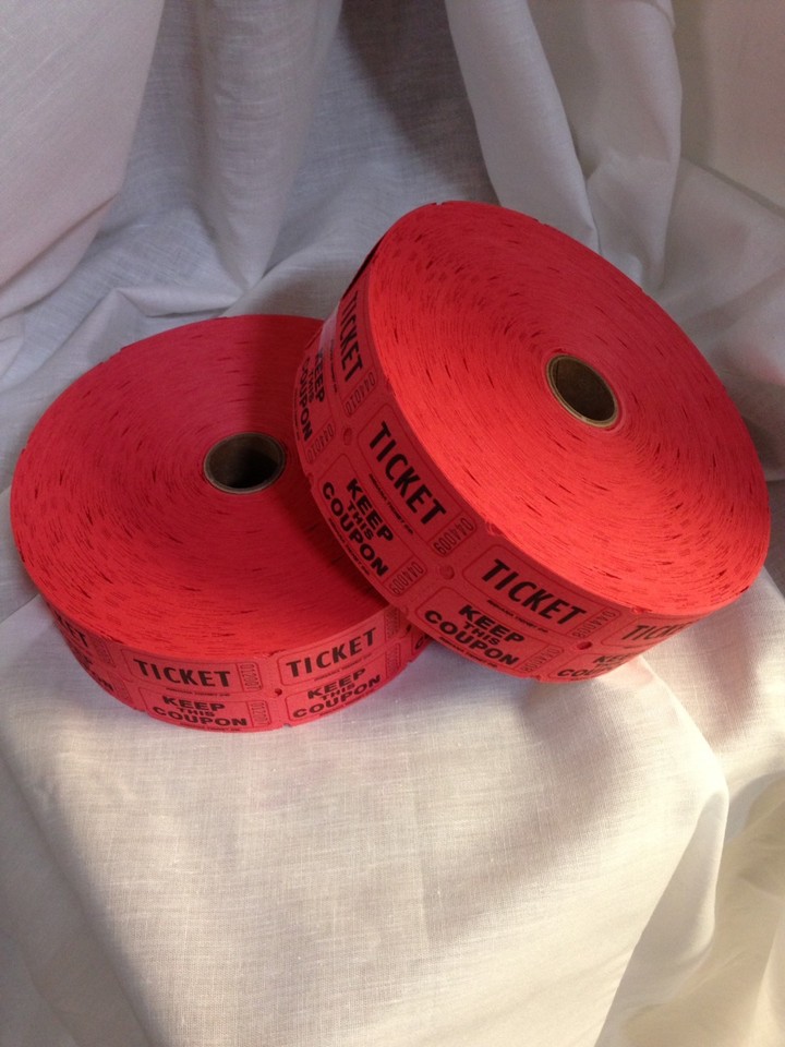 Raffle Tickets 10 Rolls Double Stub 2000 Each 50/50 Split the Pot 8 ...
