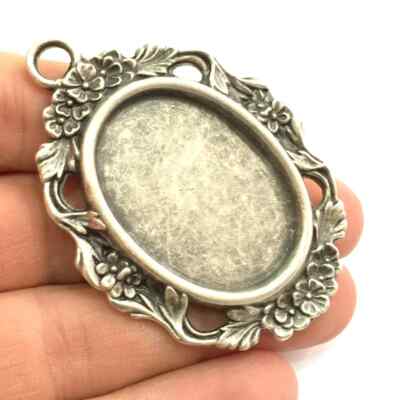 Flowers Frame Pendant Blank Bezel Antique Silver Plated jewelry ...