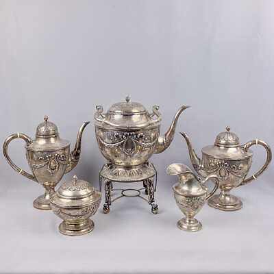 Antique German 800 Silver 5 Piece Swag Garland Neoclassical Coffee Tea ...