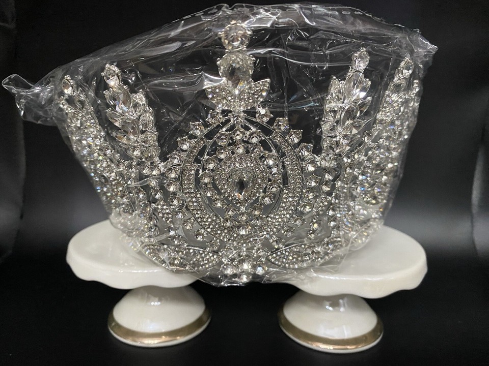 ELEGANT HANDMADE CRYSTAL BEADS BRIDE PEGEANT PRINCESS QUEEN CROWN 4” H ...