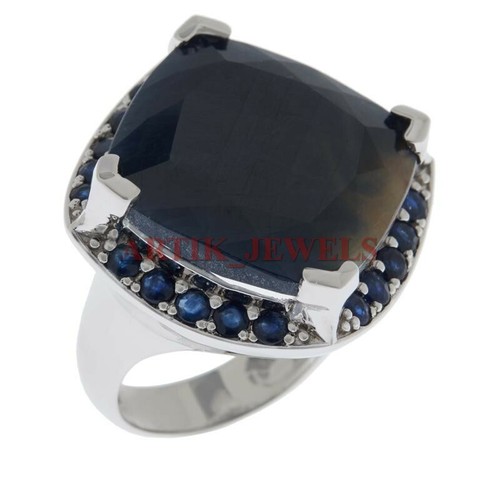 Natural Black Onyx & Heated Sapphire With 925 Sterling Silver Women ...