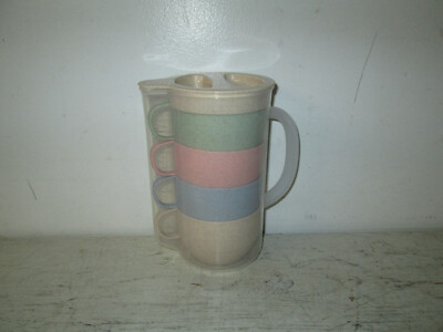 1.6L Pitcher & 4 Cup Set, Speckled, Plastic, Compact, Travel, Camping ...