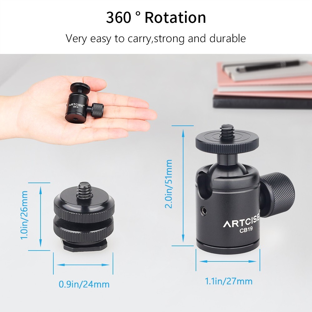 ARTCISE CB19 Mini Ball Head With Removable Shoe Mount Aluminum Tripod ...