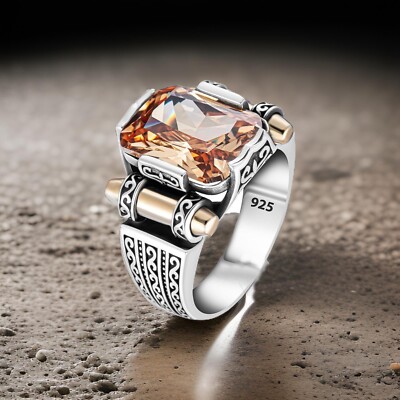 Men's Ring Solid 925 Sterling Silver Citrine Stone All Size | eBay