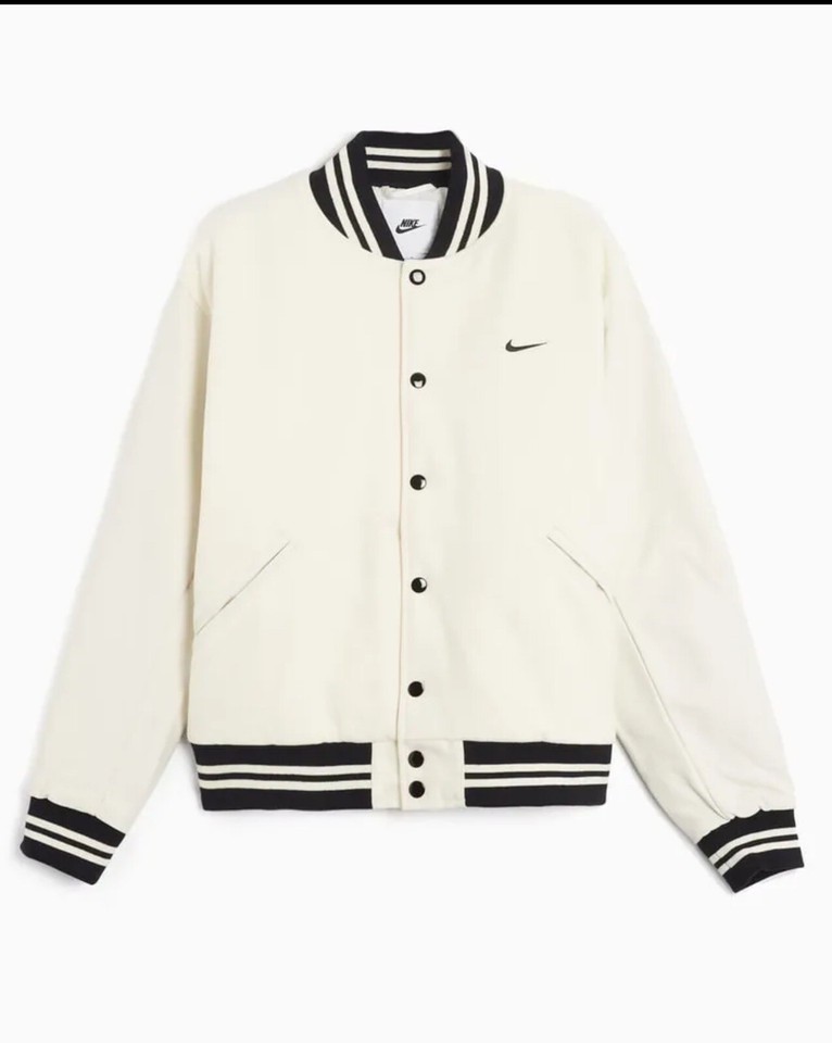 NIKE AUTHENTIC VARSITY JACKET SAIL BLACK FD7845-133 Sz M leather NWT $500 | eBay