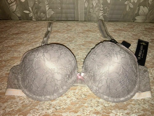 U.S. Polo Assn Intimates 34B Push Up Lace Bra Silver Pink | eBay