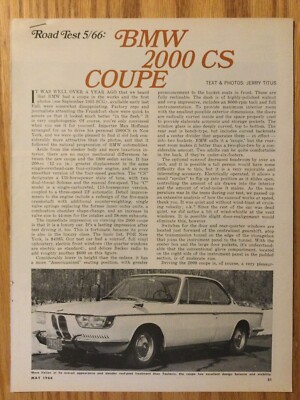 BMW129 Road Test BMW 2000 CS Coupe May 1966 3 pages | eBay