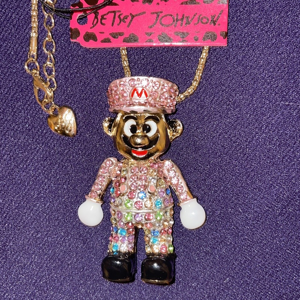 Betsey Johnson Pink Bling Rhinestone MARIO Nintendo Necklace BRAND NEW ...