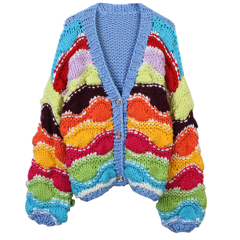 New Womens Multi-color V Neck Button Cardigan Sweaters Crochet Fall ...