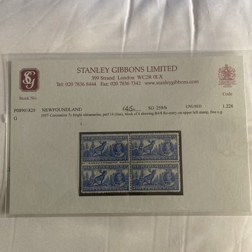 George VI Newfoundland SG259 1937 7c bright ultramarine perf 14. MNH ...