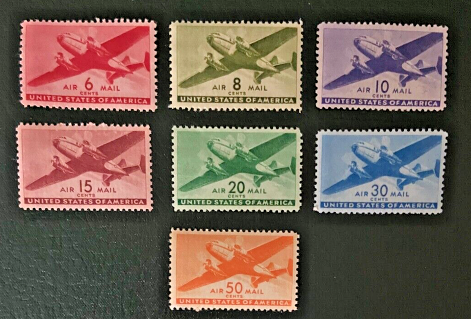 US STAMPS SC# C20-C22 & C25-C31 6c-50c Airplane & Trans-Pacific Airmail ...