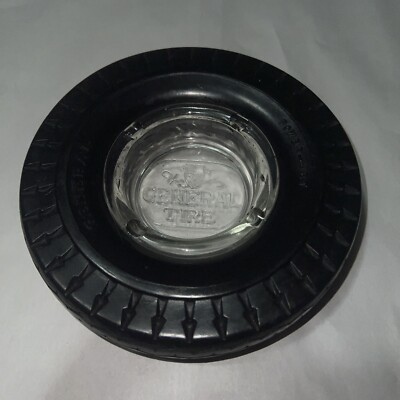 VINTAGE GENERAL TIRE EMBOSSED GLASS INSERT Tire ASHTRAY 6.5”Diameter ...