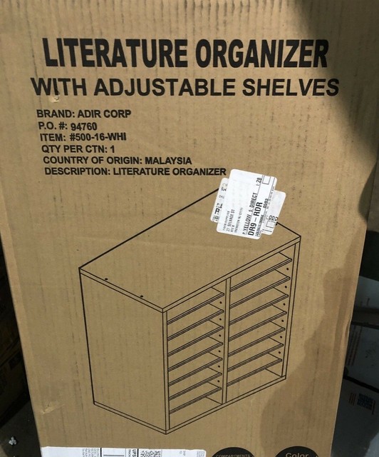 AdirOffice Wood Adjustable 16 Compartment Literature Organizer White ...