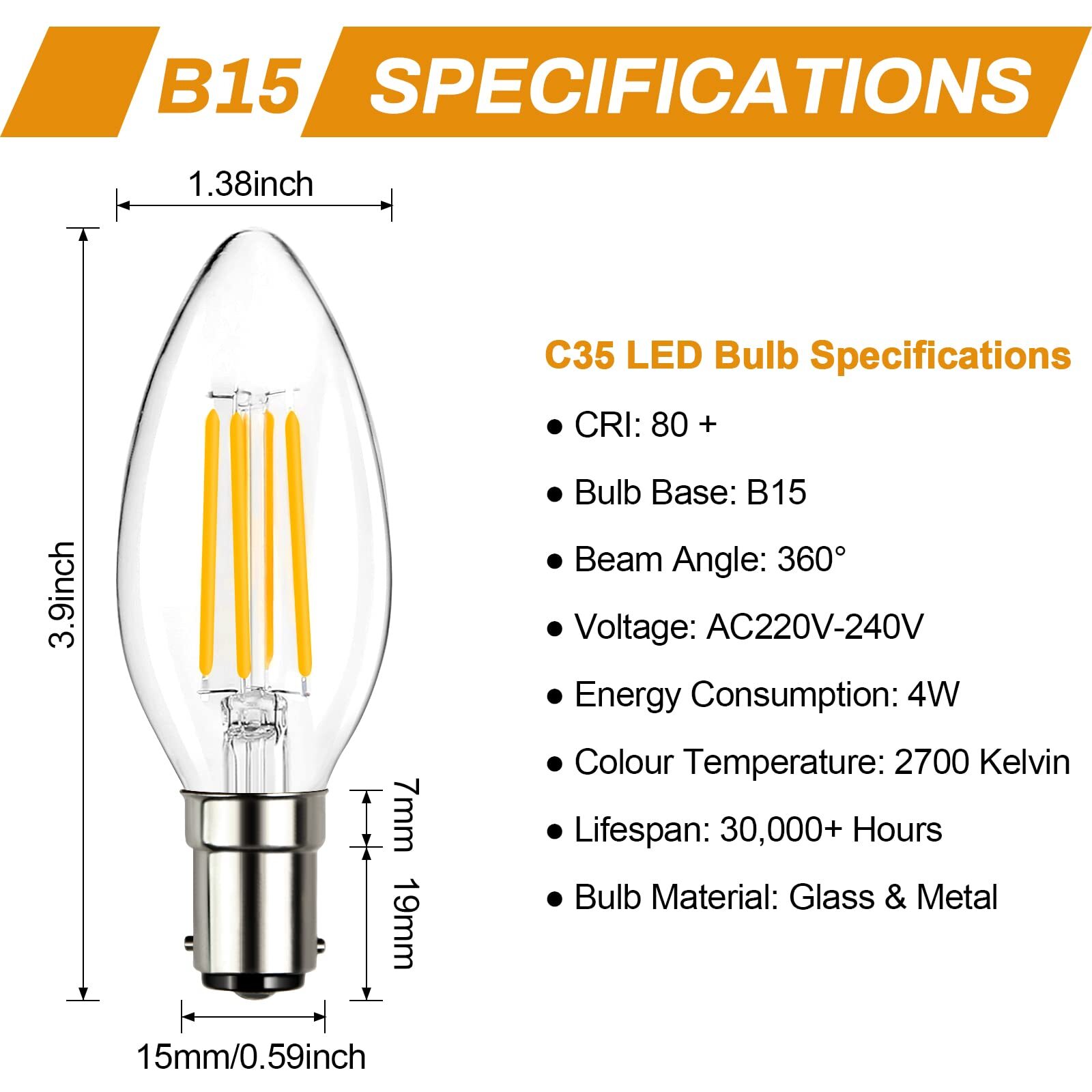 10Pack Screw In Bayonet LED Candle Bulbs 4W 40W Dimmable Energy Saver ...