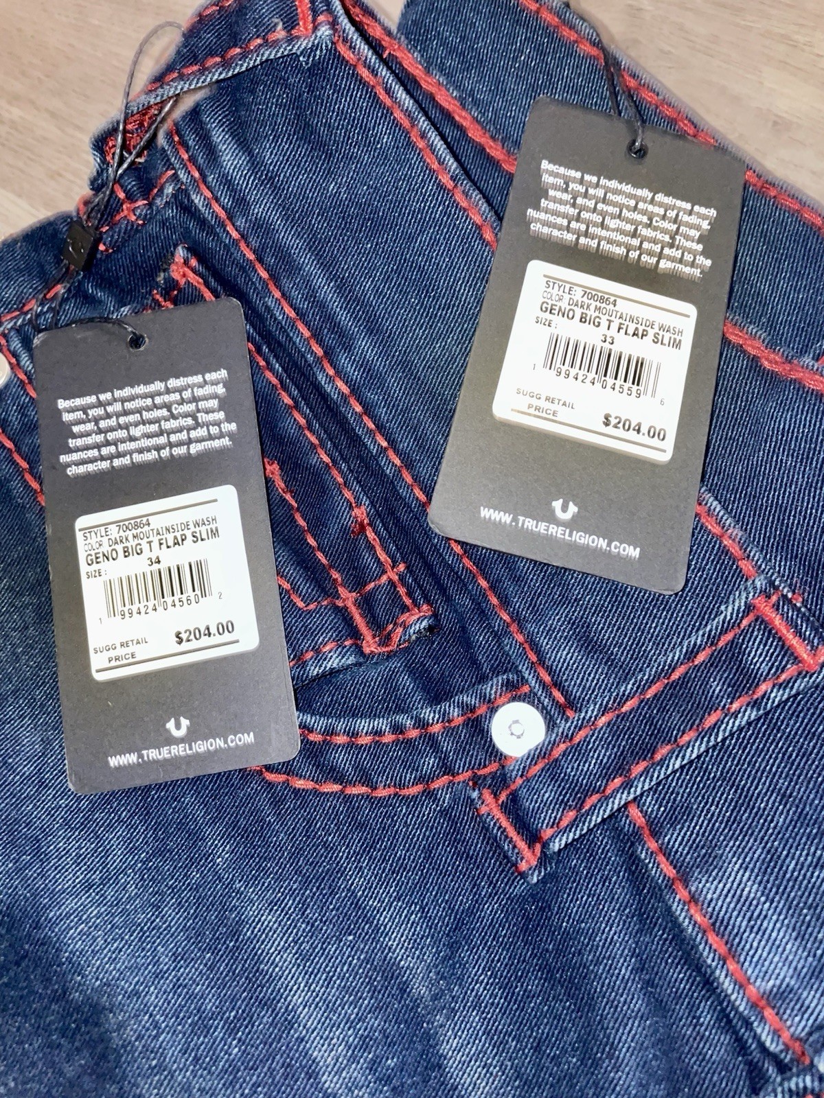 NWTs True Religion Geno BigT FLAP RelaxedSlim Jeans Mens 33/34x32 2 ...