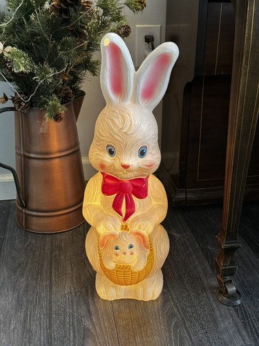 Vintage 1995 Empire Easter Bunny Blow Mold With Baby Bunny in Basket ...