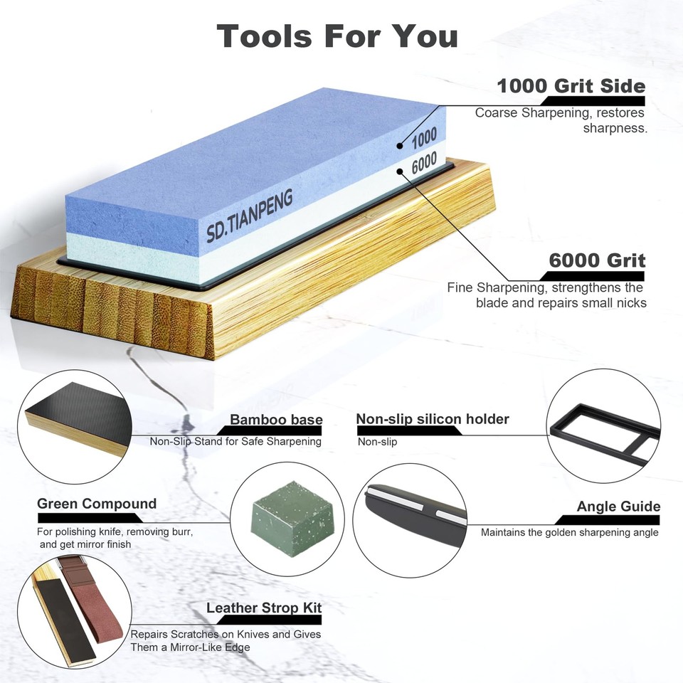 Sharpening Stone, Whetstone, 5 PCS Wet Stone Sharpening Kit, Dual Grit ...