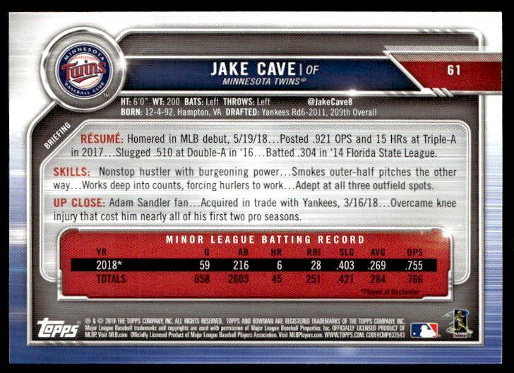 2019 Bowman #61 Jake Cave | eBay