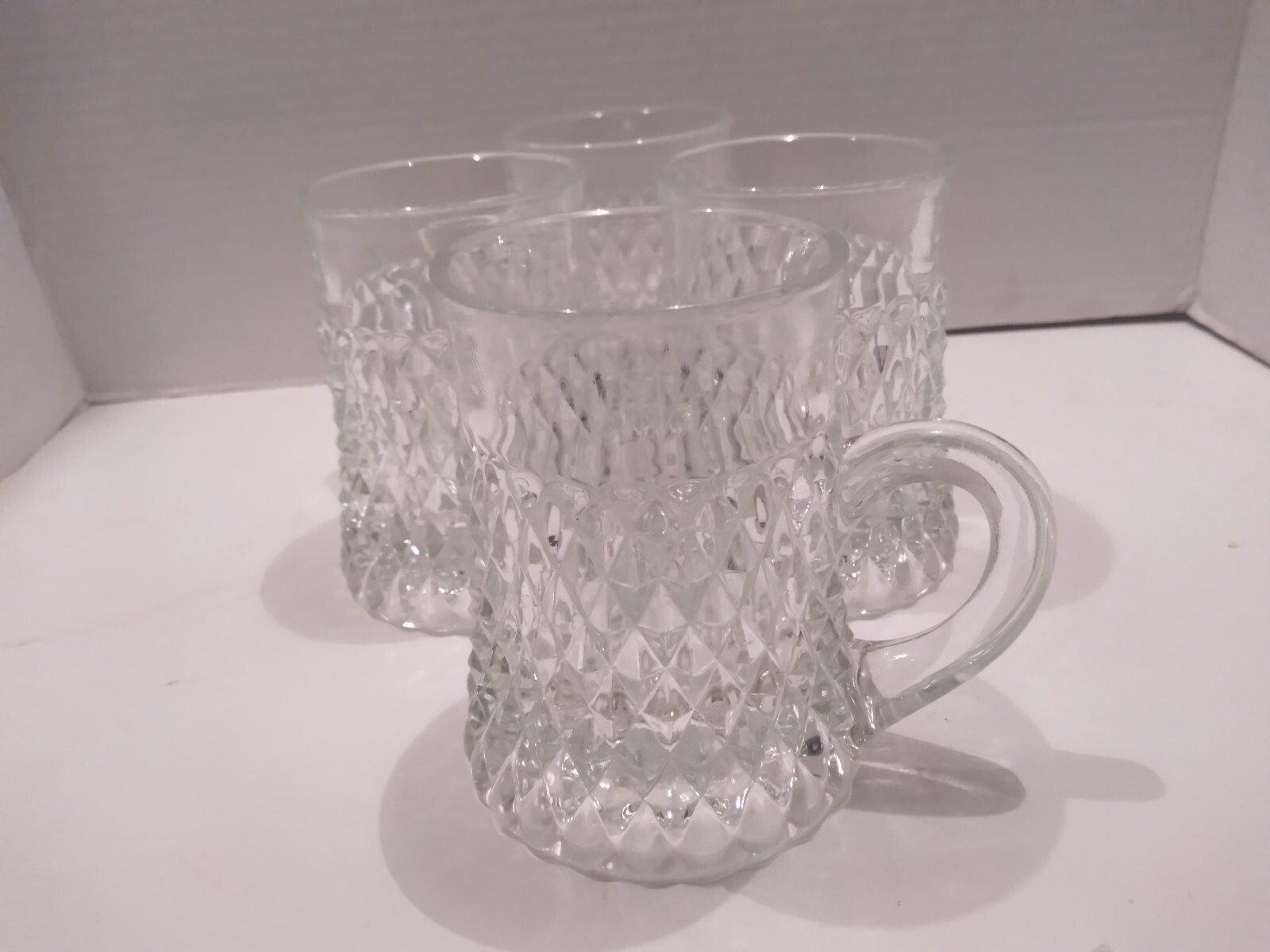 Indiana Glass Tiara Clear Diamond Point Tall Glass Mugs Set of 4 | eBay
