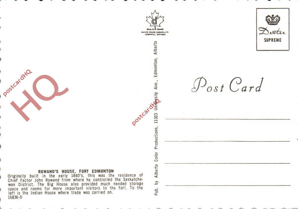 Picture Postcard; Edmonton, Fort Edmonton, Rowand's House | eBay UK