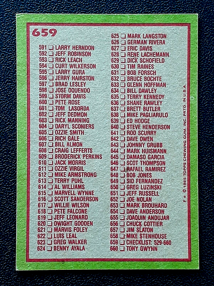 CHECKLIST 529-660 UNMARKED 1985 TOPPS 85 NO 659 EX 51040 | eBay