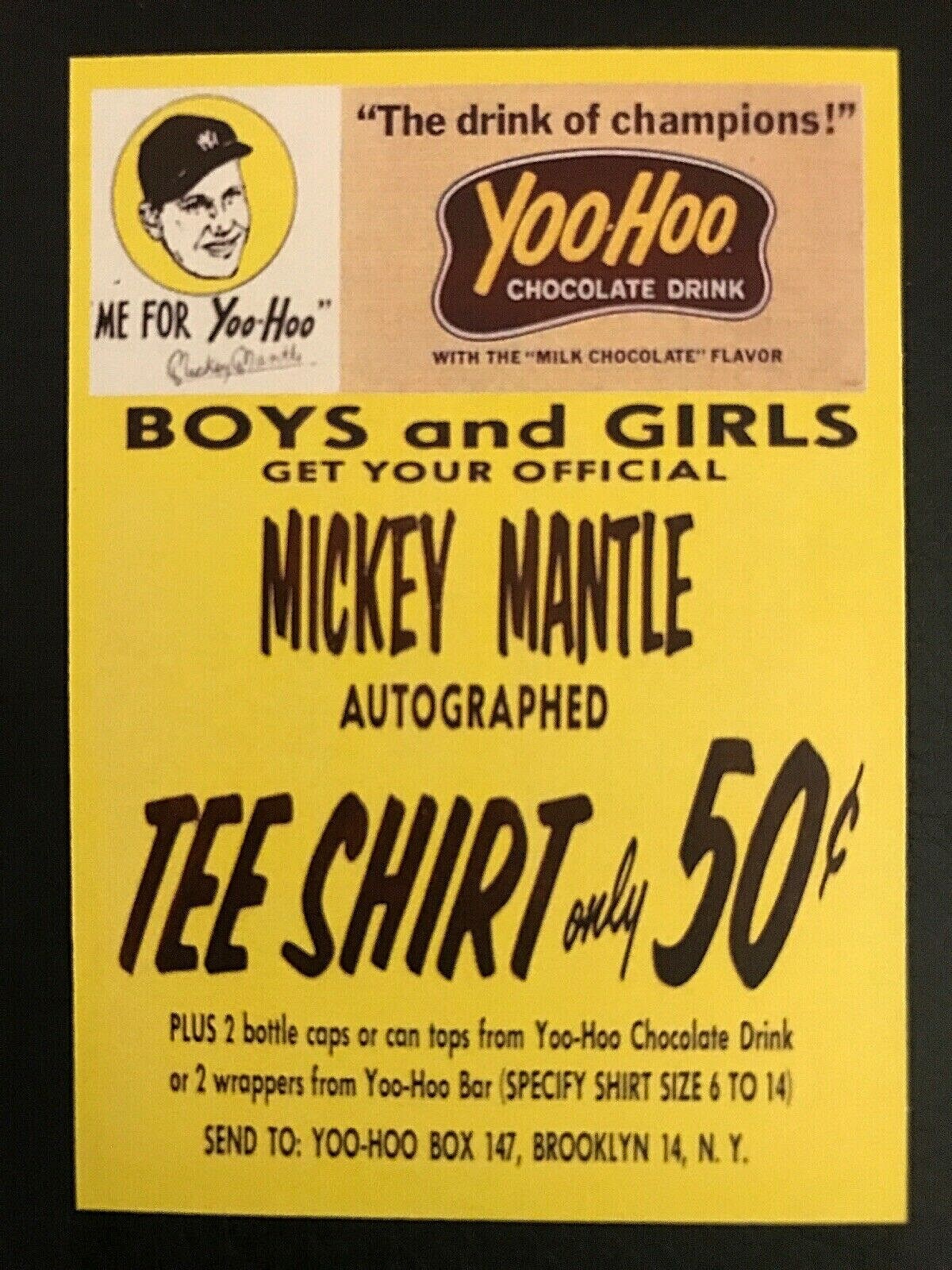 Mickey Mantle Yoo-Hoo Beverage Advertising Ad Promo Card New York ...