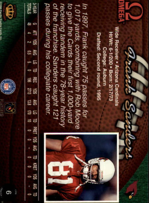 1998 Pacific Omega Football Card #6 Frank Sanders | eBay