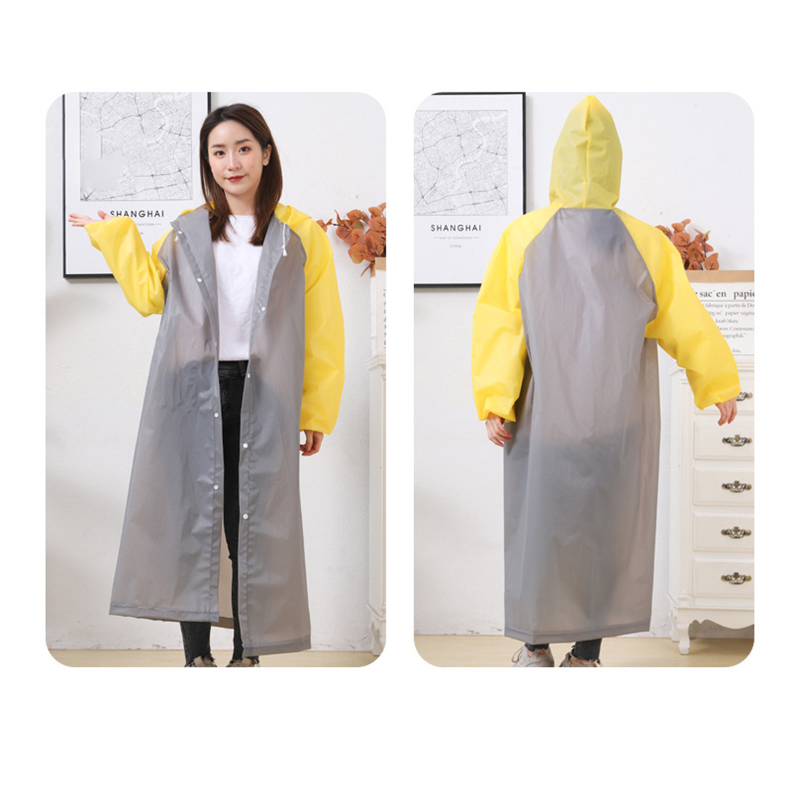 Raincoat Fashion Wear-resistant Long Hooded Rain Coat Lightweight | eBay