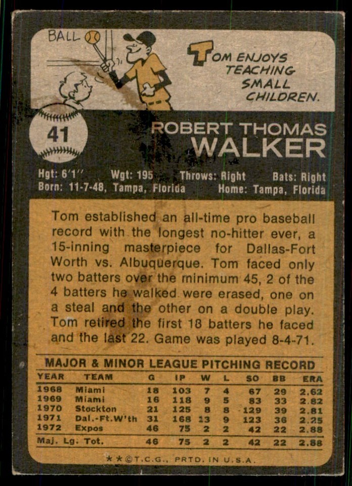 1973 Topps. Tom Walker Baseball Cards #41 | eBay
