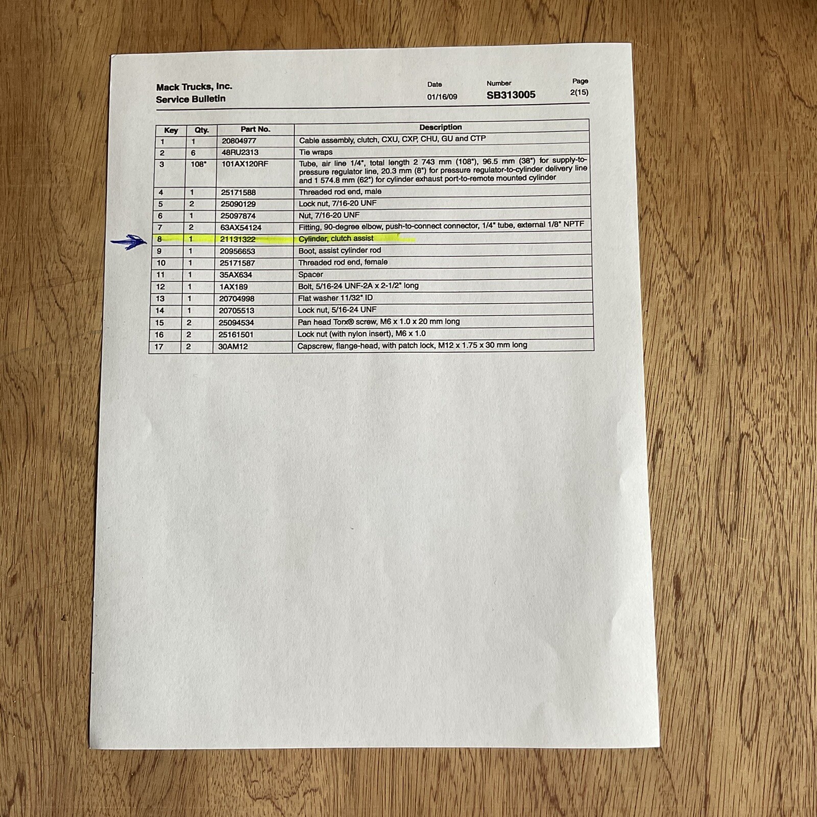 Air Assist Clutch Air Cylinder PN# 21131322 Fits Mack 21485016, 36MX36M ...