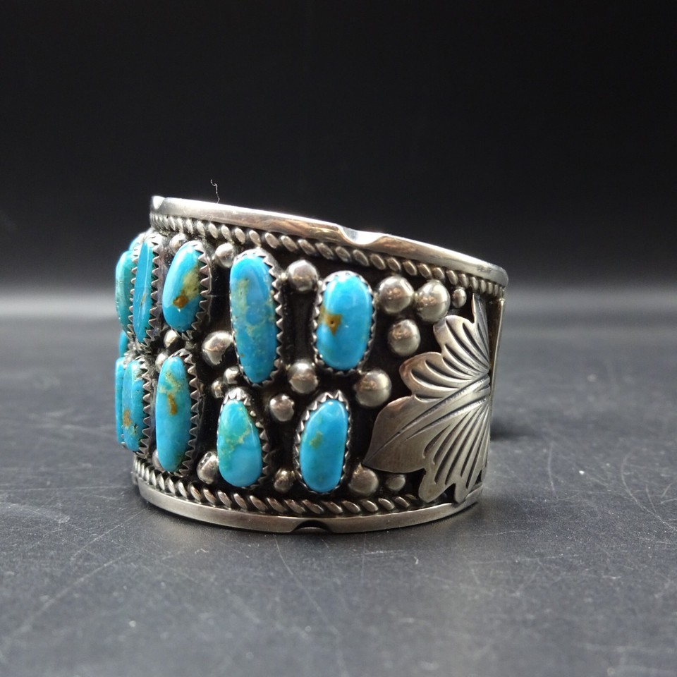 Delbert Gordon NAVAJO Sterling Silver DEEP BLUE TURQUOISE Cluster Cuff ...