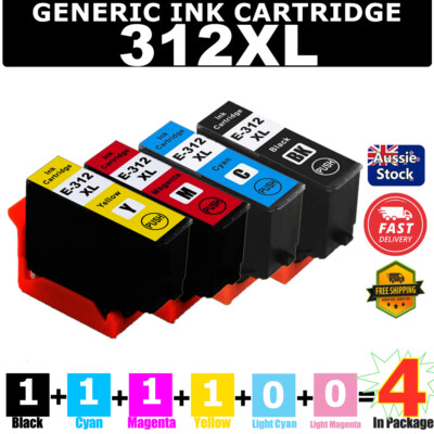 4x 312XL 312 XL Generic Ink Cartridge For Epson XP-8500 XP-8600 XP-8700 ...