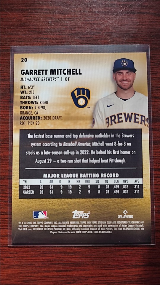 2023 Topps Stadium Club Garrett Mitchell Red Foil RC #20Milwaukee ...