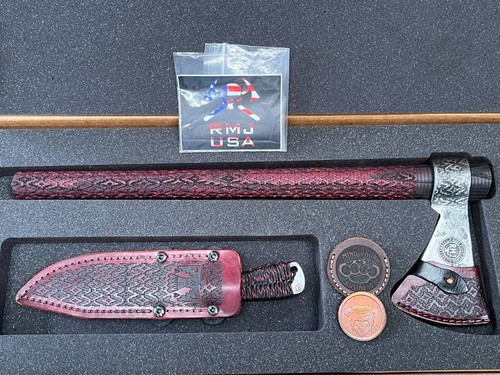 RMJ Tactical Gold Point Forge GPF Tomahawk & Knife Red Basketweave ...