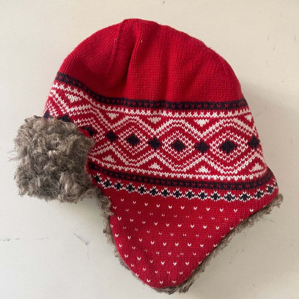 6 9 12 18 24 M Janie & Jack Red Fair Isle Trapper Hat Faux Fur Baby Boy ...