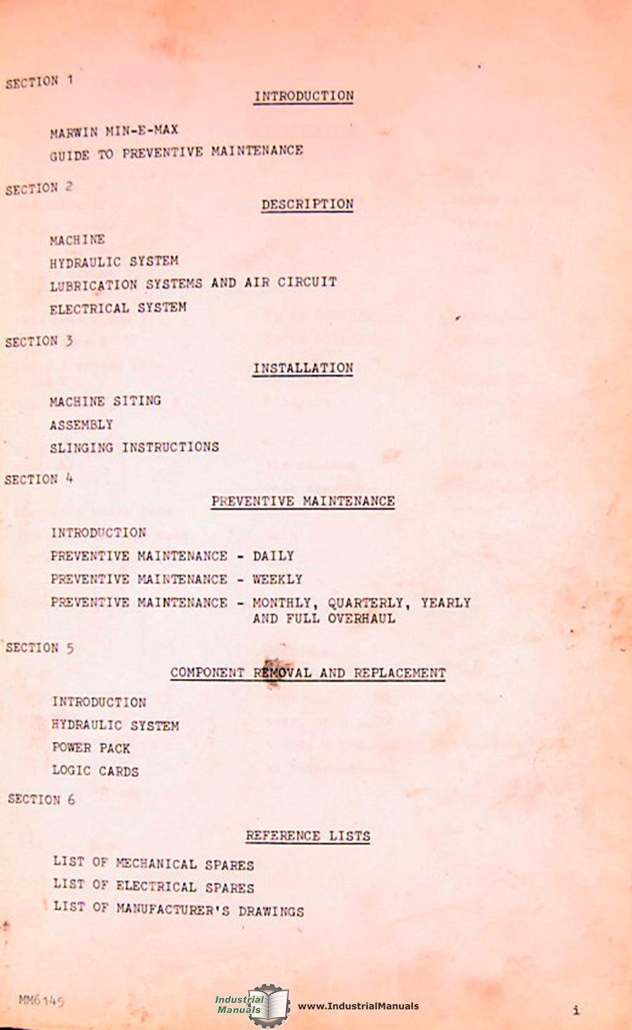 Marwin MX105, Min-E-Max Profile Milling Machine Maintenance and Parts ...