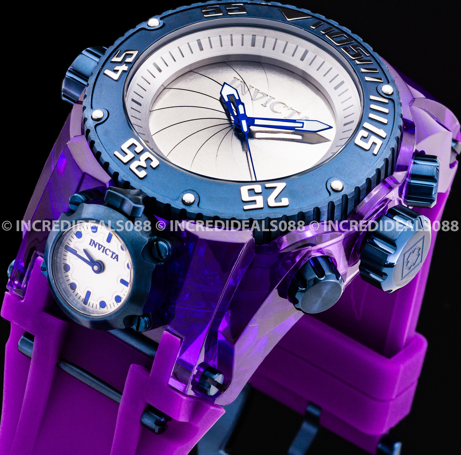 Invicta BOLT MAGNUM SHUTTER CHRONOGRAPH SILVER BLUE PURPLE ANATOMIC ...