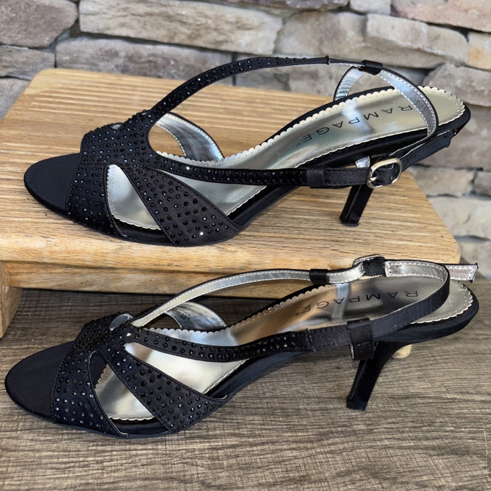 Rampage Womens BlackPeep Top Sling Back Rhinestone Fashika 10 Casual ...