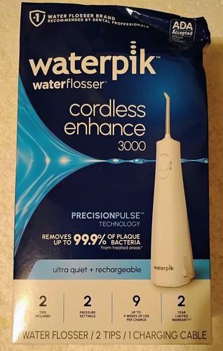 Waterpik Cordless Enhance 3000 Water Flosser –White, Rechargeable, 2 ...